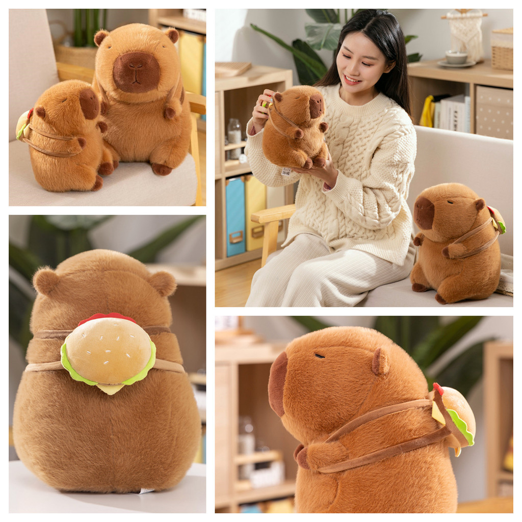 Adorable Capybara Plush Toy with Burger Backpack Soft Stuffed Animal ...