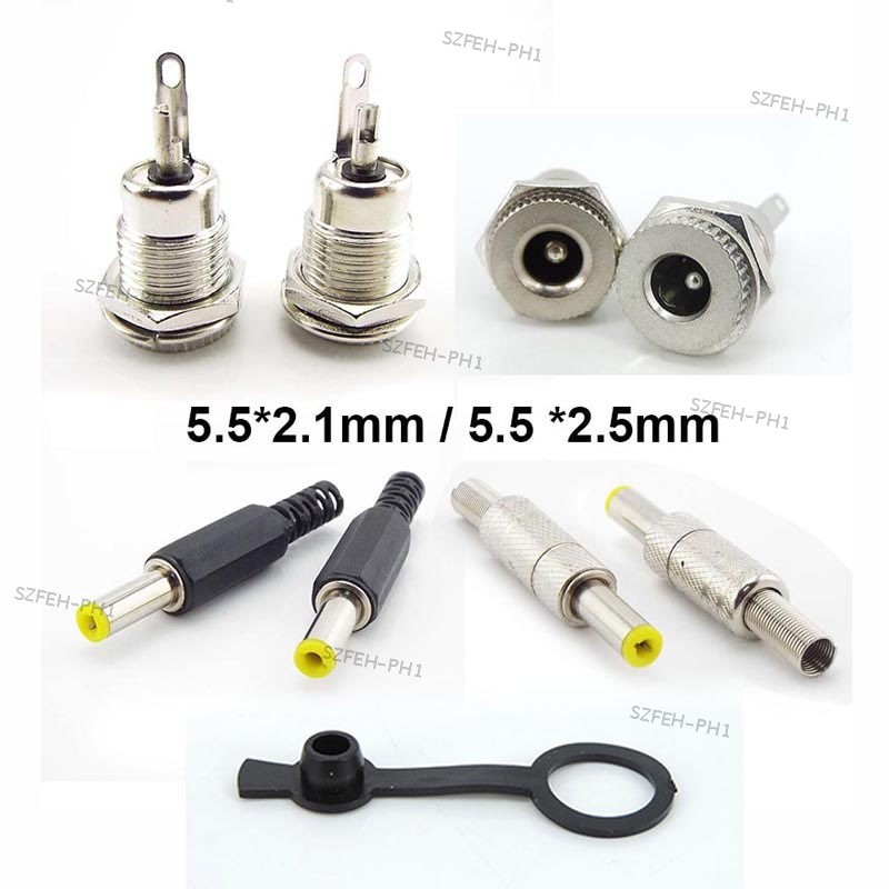 Silver Metal DC Power Male female socket Plug Jack Connector 5.5x2.1mm ...
