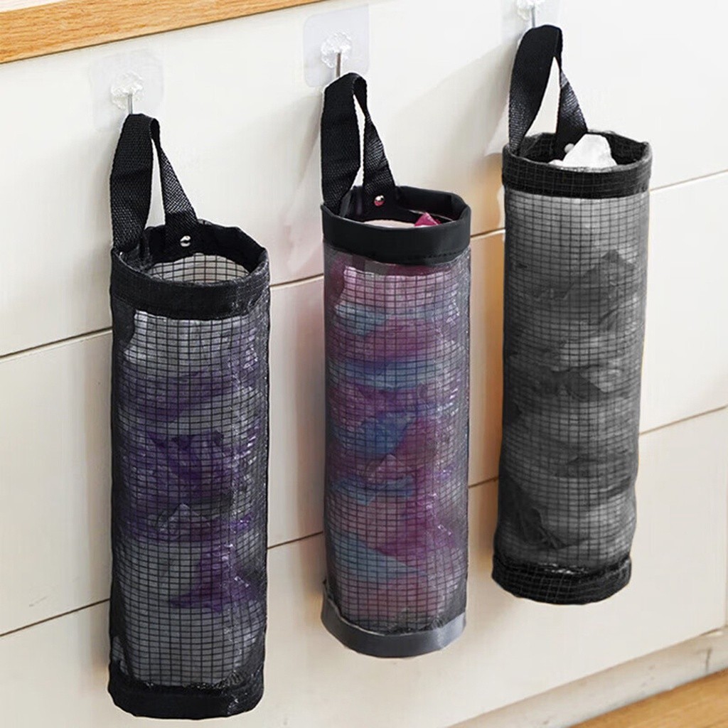 Kitchen Garbage Bag Organizer Plastic Mesh Trash Bag Holder Dispenser ...