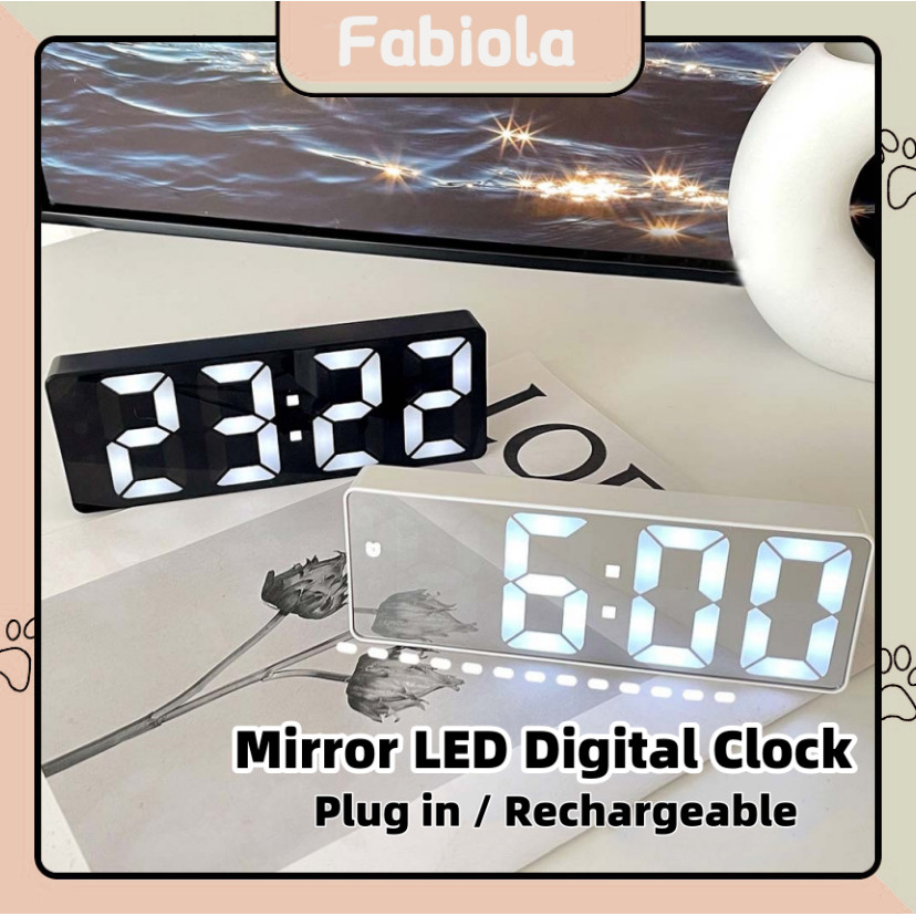 white&mirror LED digital clock alarm clock/real-time temperature ...