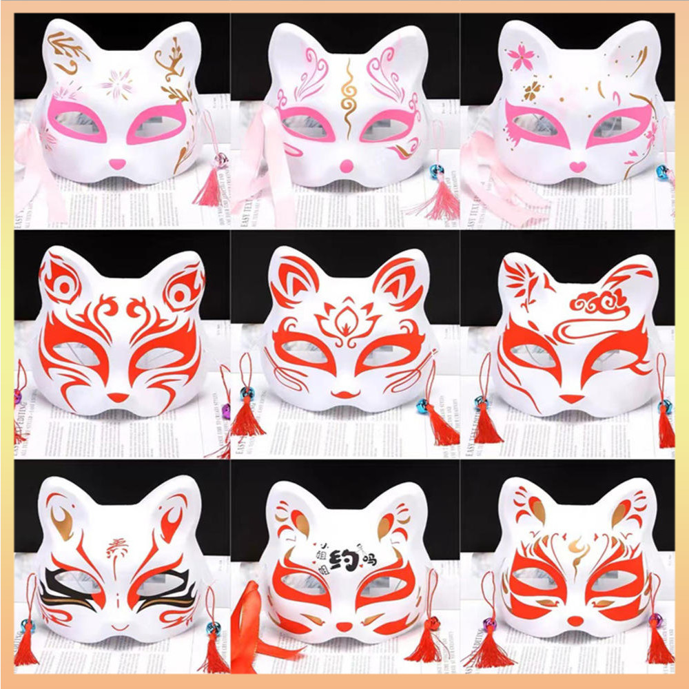 Fox Mask Japanese Cosplay Mask Half Face PVC Kabuki Kitsune Masks ...