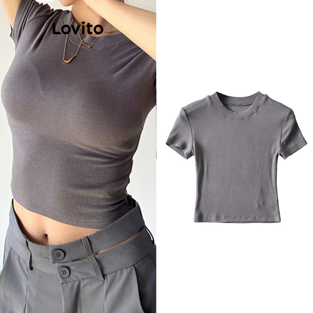 Lovito Women Sporty Plain Basic Sports T-Shirt LNL52034 | Shopee ...