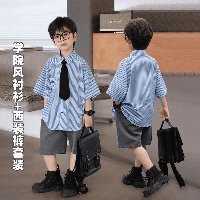 Tong Chen Mom Boys Summer Style Preppy Style Suit Striped Shirt Tie ...