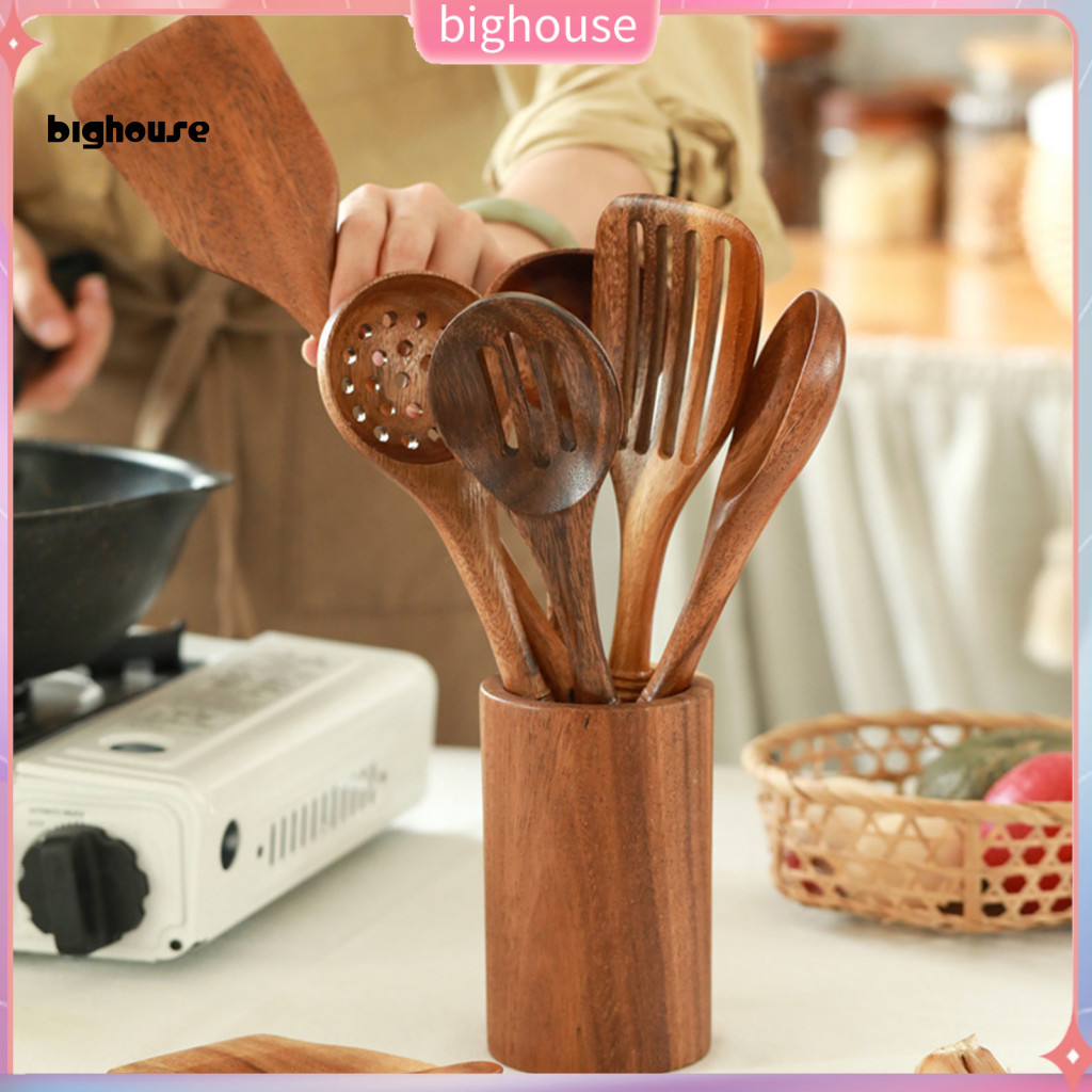 Kitchen Utensils with Rich Wood Grain Nonstick Kitchen Utensils Set 5 ...