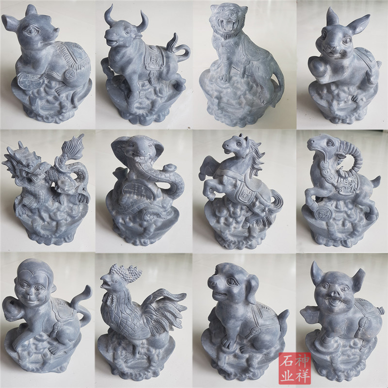 Stone Carving Zodiac Figurines Green Stone12Zodiac Rat Ox Tiger Rabbit ...
