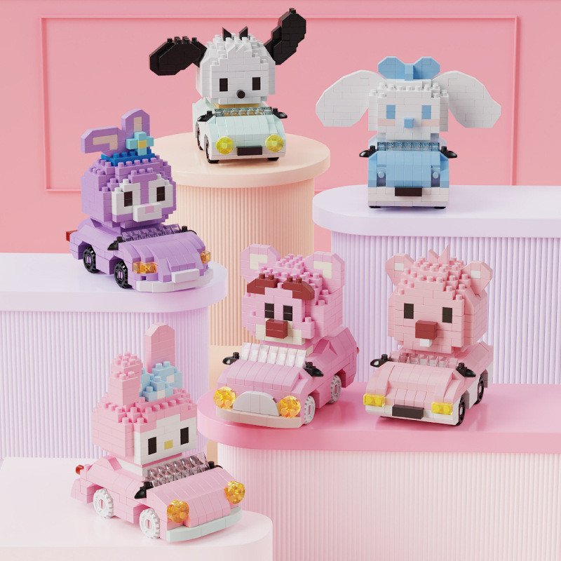 Fashion Sanrio Assembled Model Bricks Karting Kuromi Cinnamoroll Pom ...