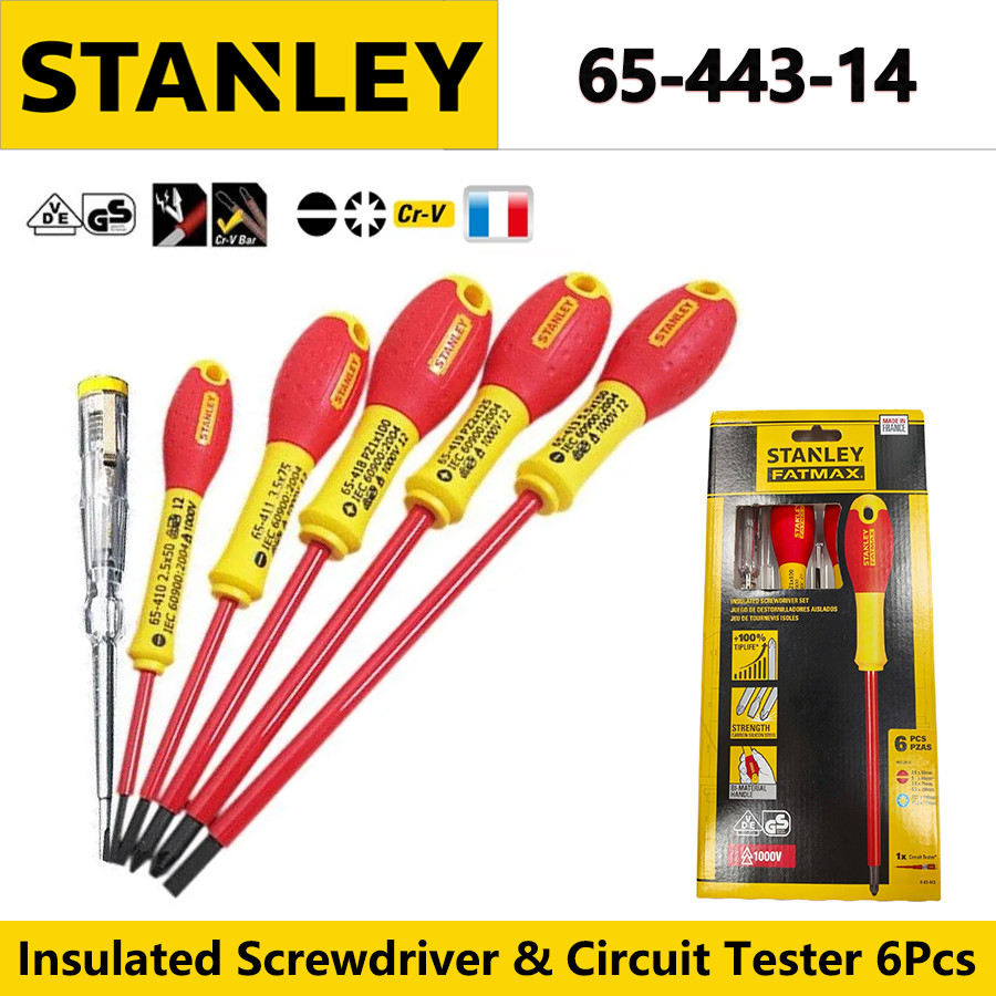 STANLEY 65-443-14 1000V VDE Insulated Screwdriver 6Pcs Slotted and Pozidriv Screwdriver with ...