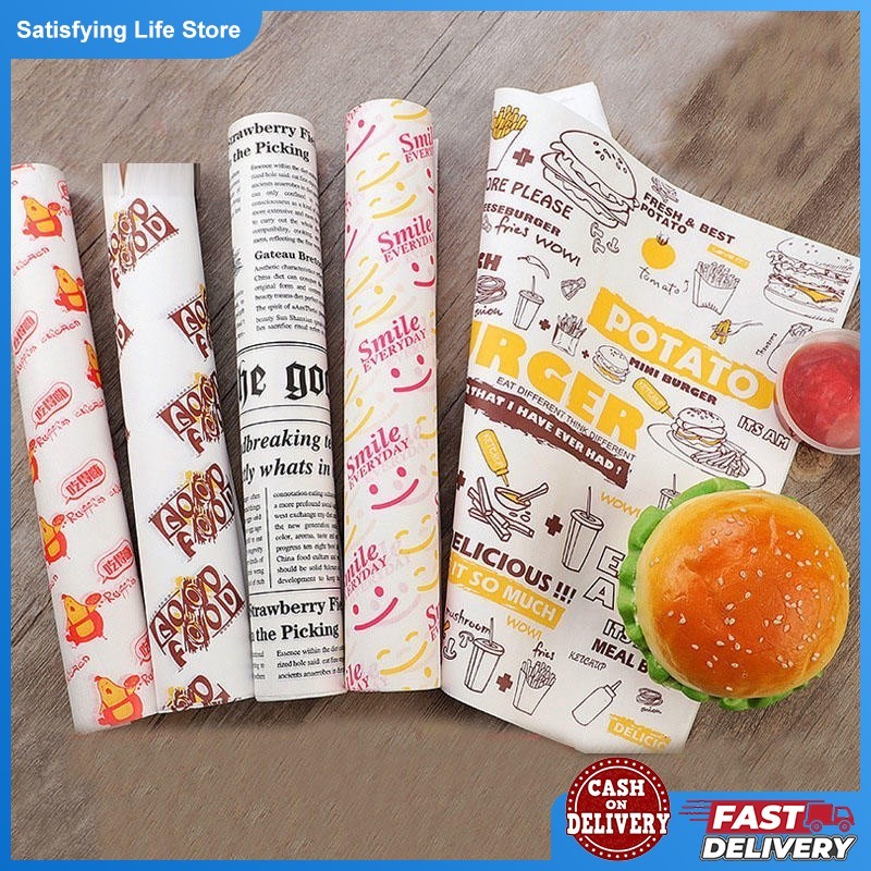 (50/100pcs) Burger Wrapper Wax Paper Burger Sandwich Cake Roll Wrapping ...