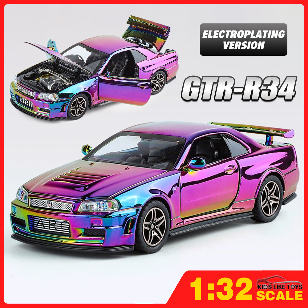 KLT 1:32 Nissan GTR R34 Diecast Model Car Alloy Cars Toys Collection ...