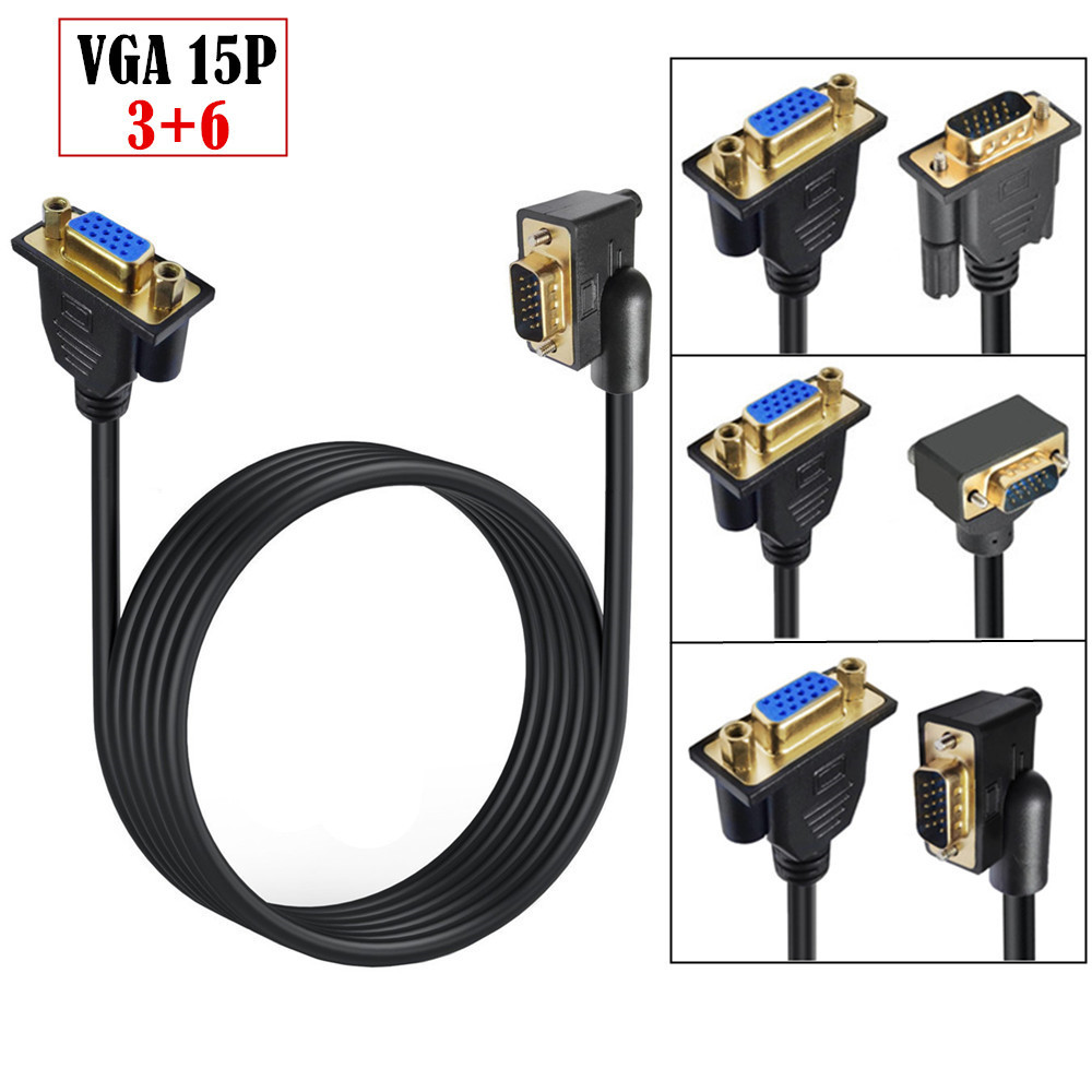 Gold Plated 90 Degree Right Angled VGA RGB 15Pin Male to Female for PC ...