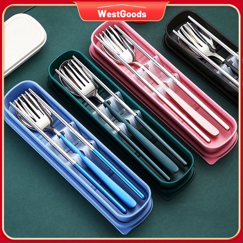 WG 4-in-1 Stainless Steel Cutlery Set Spoon Fork Chopsticks Set With ...