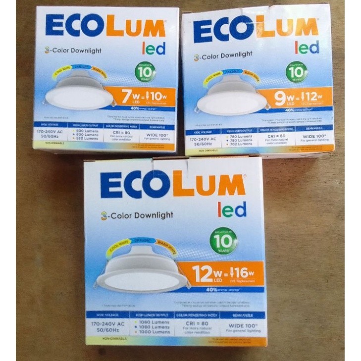 ECOLUM LED 3 COLOR TRICOLOR DOWNLIGHT 7W,9W,12W DAYLIGHT, WARM WHITE ...