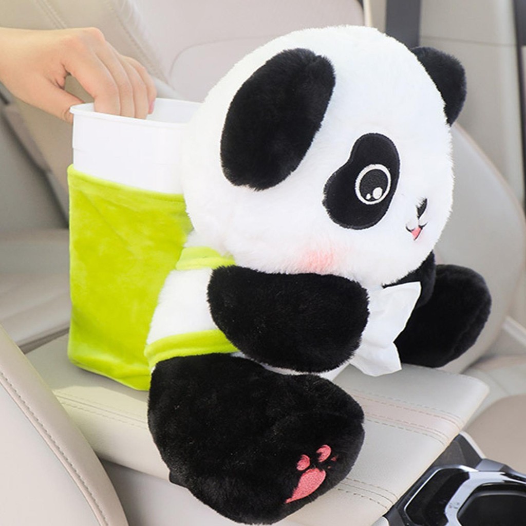 Plush Car Tissue Box Dispenser Trash Can Car Organizer Garbage Can Car ...