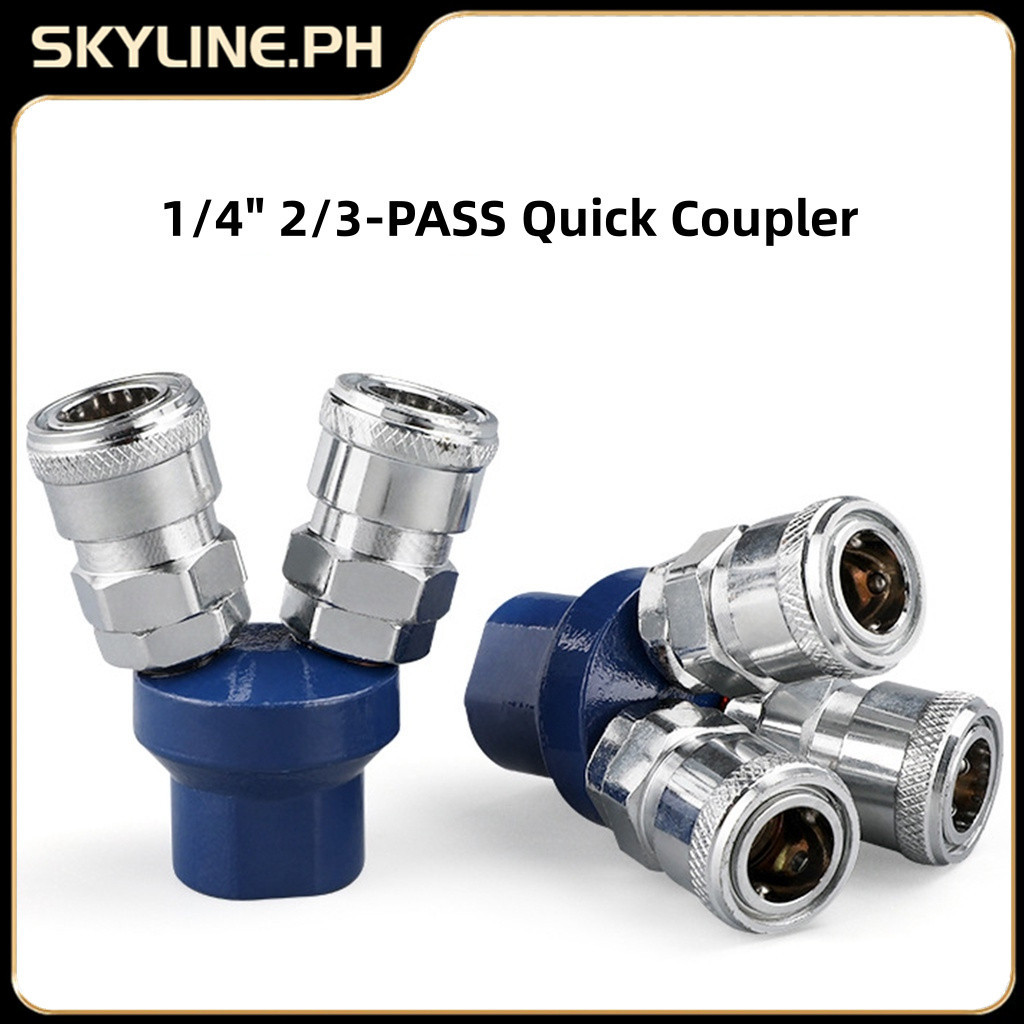 1/4" 2 Way 3 Way Air Compressor Manifold Connector Pneumatic Pass Quick ...