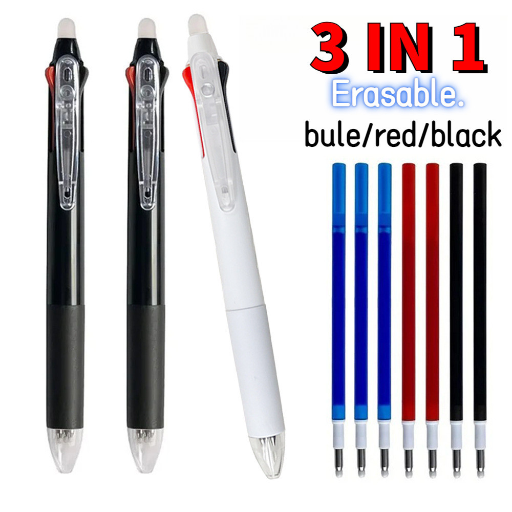 3in1 Color Erasable Pen 0.5mm Red Black Blue Tri-Color Neutral Erasable ...