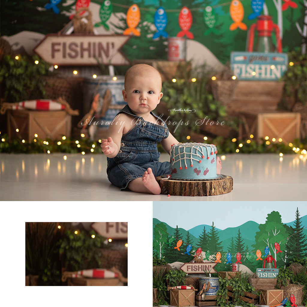 Fishing By The Lake Backgrounds Cake Smash Kids Adult Photography Props ...