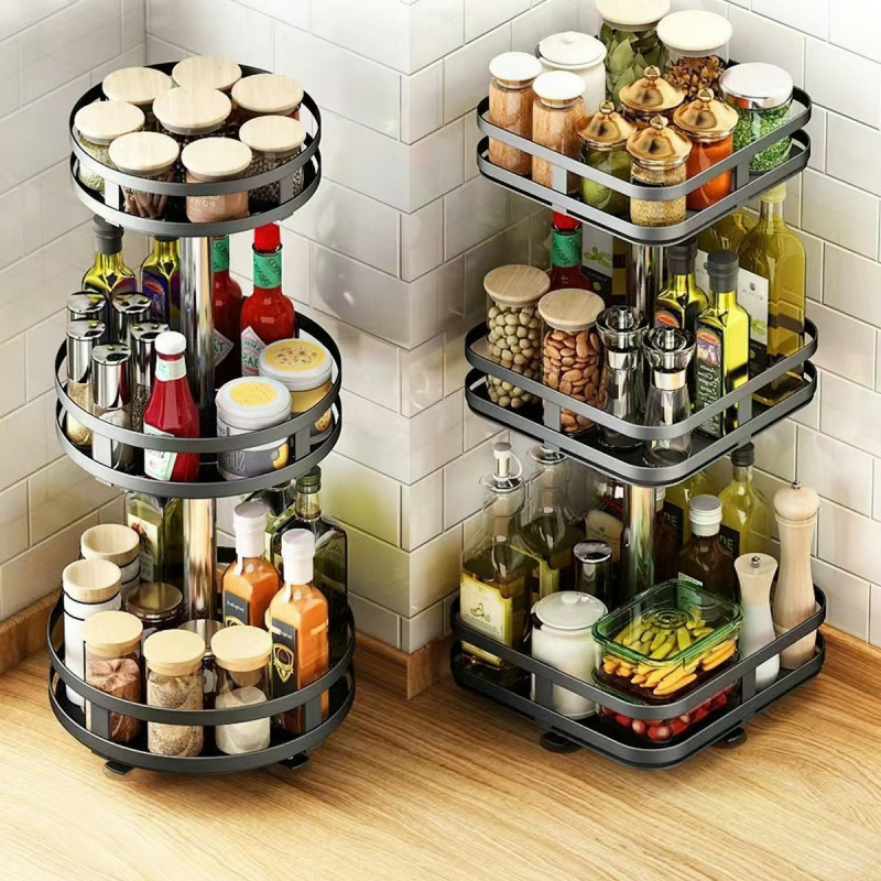 [HCM] Stainless steel 1/2/3-tier rotating spice rack 360 degree Square ...