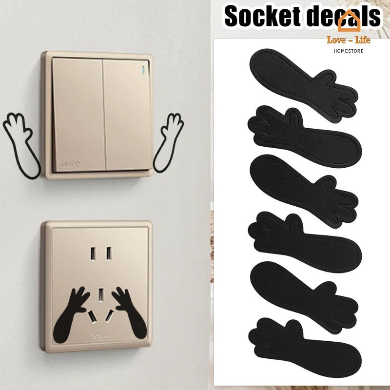 6 Pairs Art Wall Stickers - DIY Self-adhesive Hand Shape Socket Decal ...