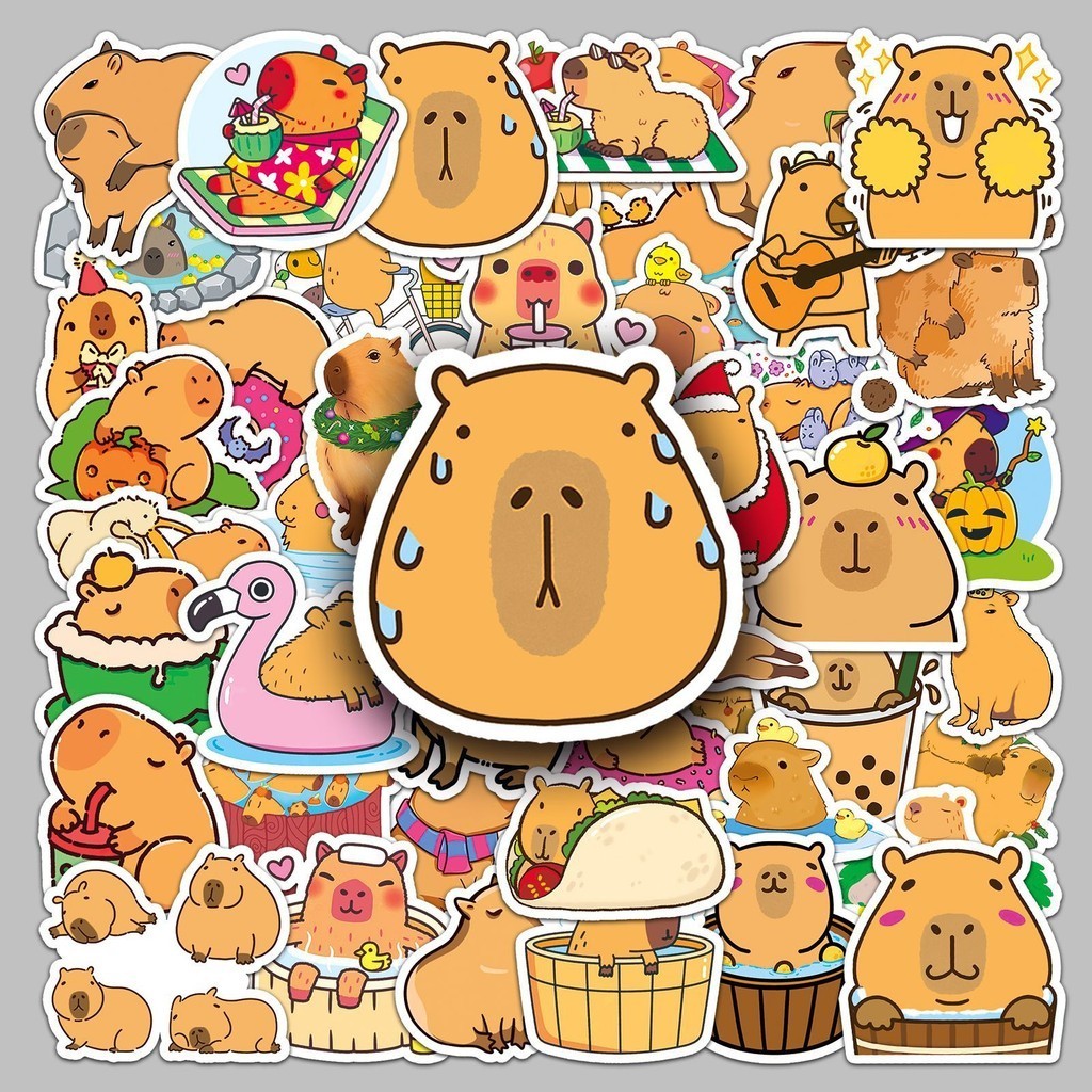 Camping Capybara Capibara STICKER Cute 50sheets Waterproof Reusable ...