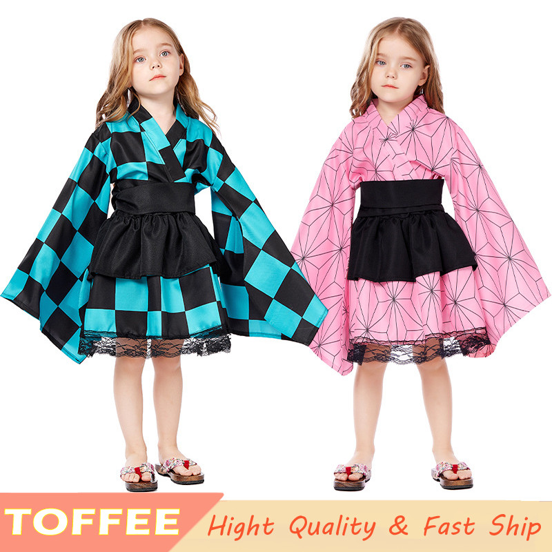2colors Demon Slayer Kimono Outwear For Kids Girl Anime Kimetsu no ...