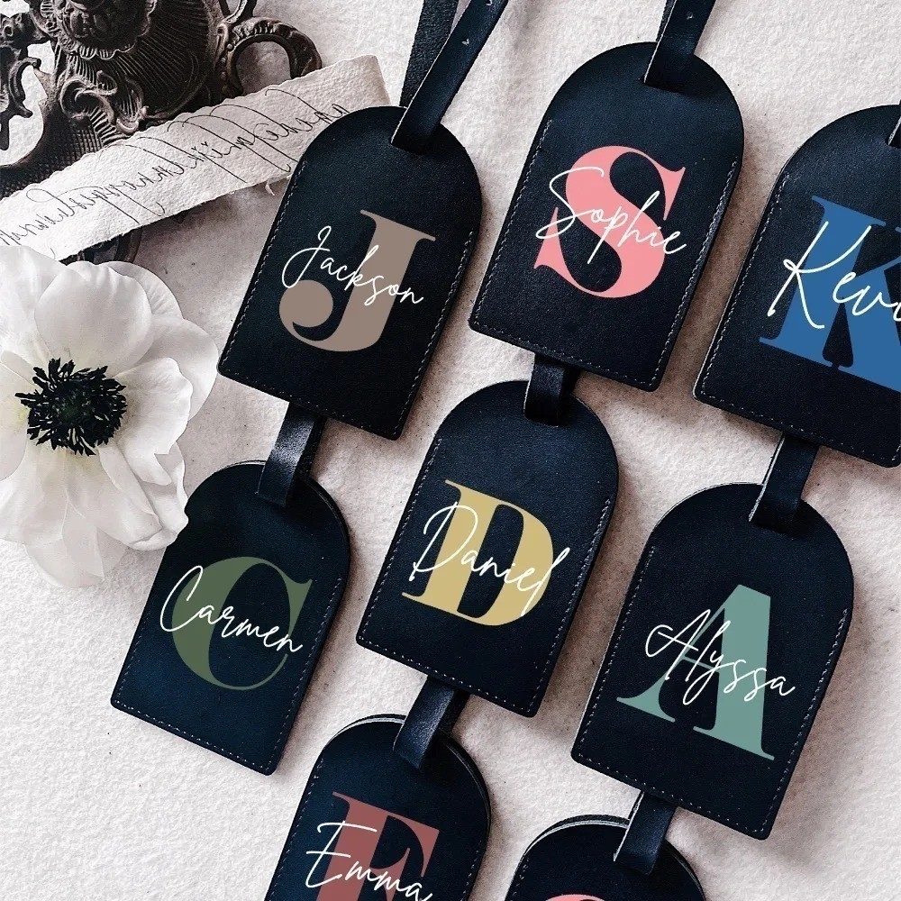Personalised Initial with Name Monogram Luggage Tag PU Leather for ...