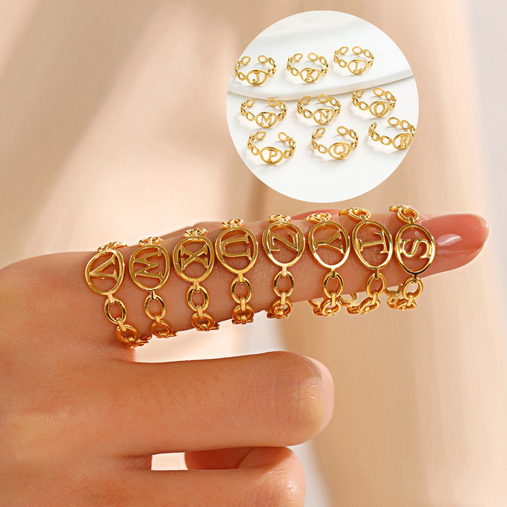Titanium Steel Fashion Gold A-Z Letter Ring Adjustable Women Trendy ...