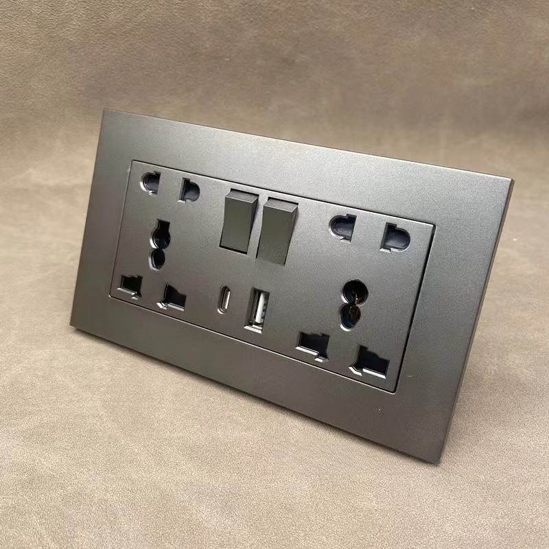 【Spot on sale】Type 146 double five-hole with switch USB+type-c luxury ...