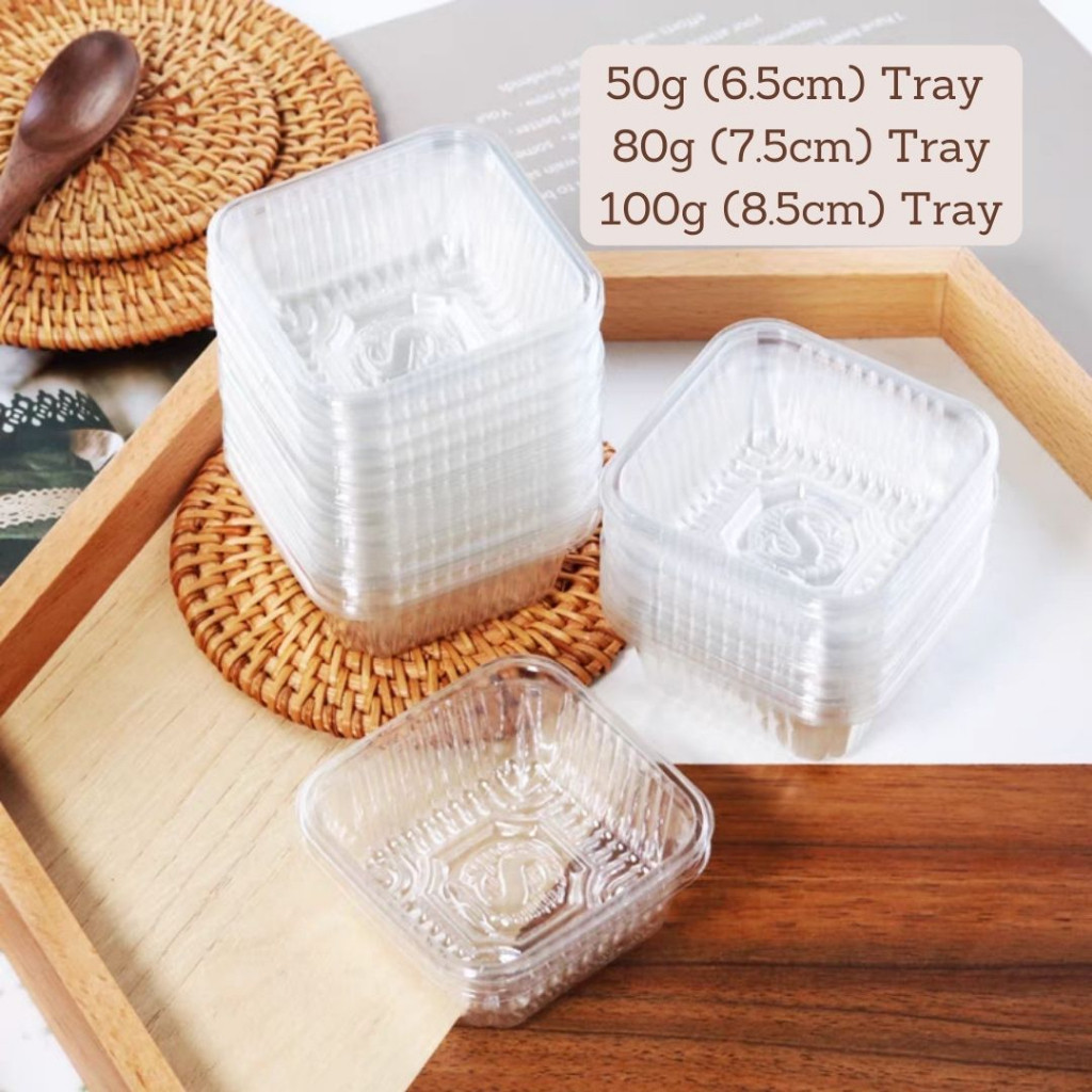 (100PCS) TRAY Clear Transparent Mooncake Tray Pastry Dessert Bread ...