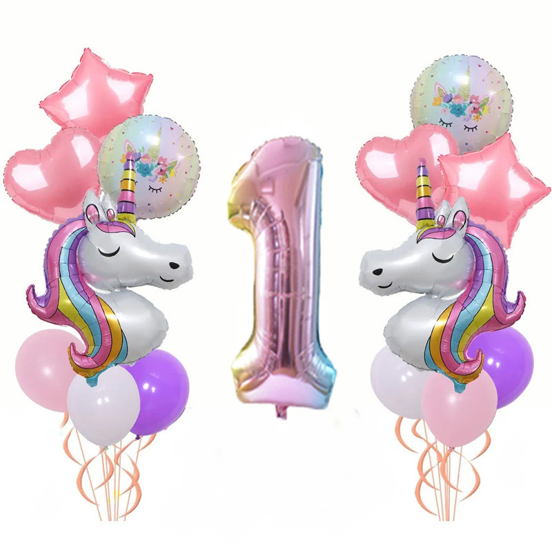 16pcs Unicorn Birthday Party Balloons Set Large Rainbow Unicorn Helium ...