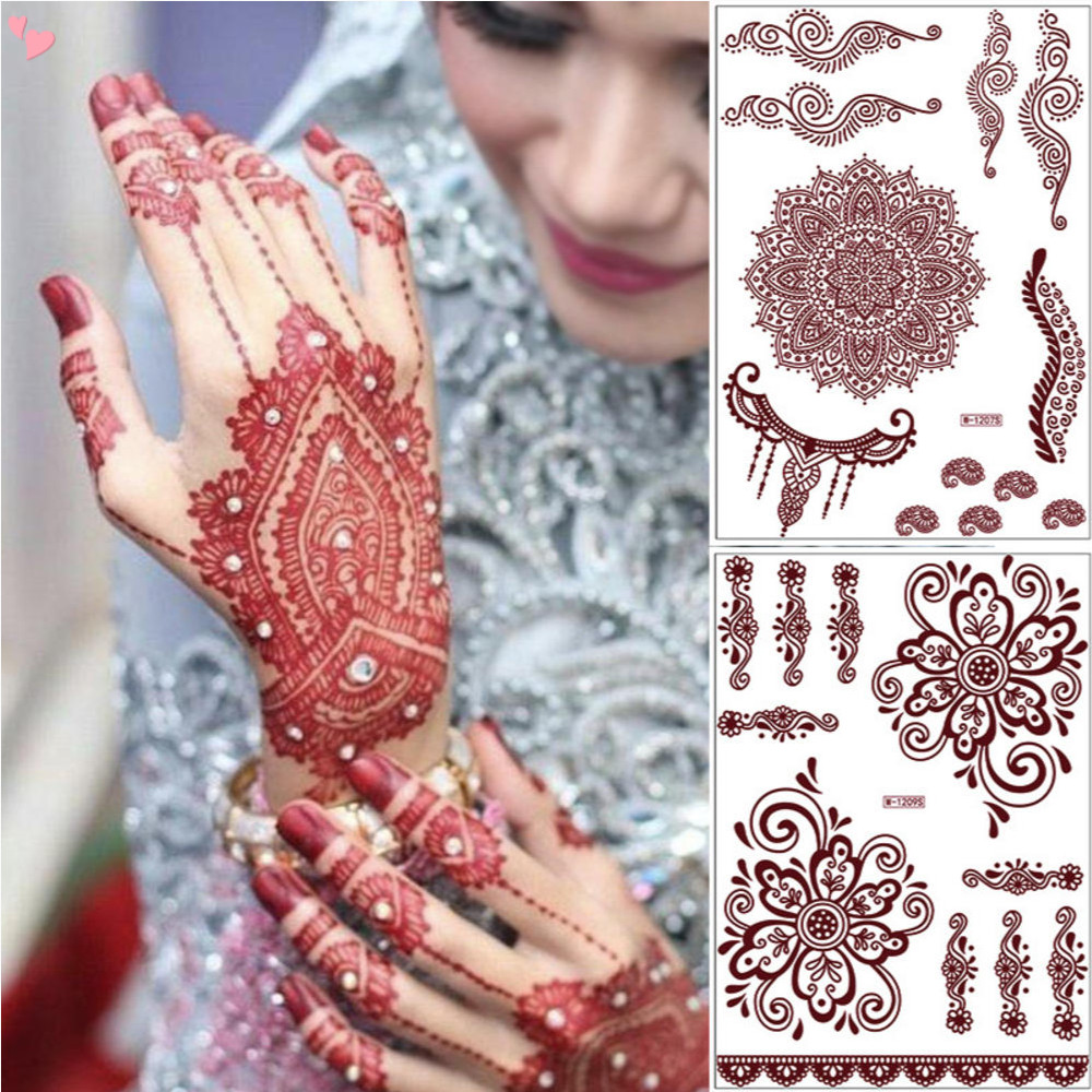 Henna Temporary Tattoo Stickers, Brown Henna Tattoo Stickers kit ...
