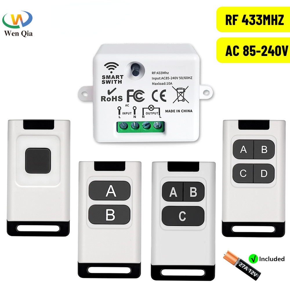 433MHz Wireless Remote Control Light Switch 220V 110V 10A Relay ...