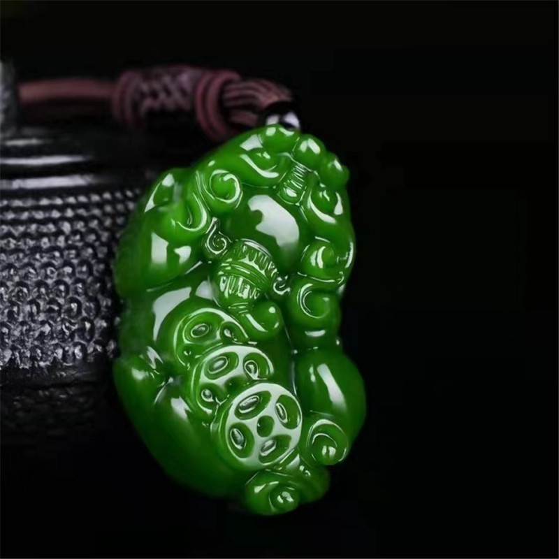 BGLY Green Pixiu Stone Necklace Fengsui Pixiu Necklace Piyao Jade Stone ...