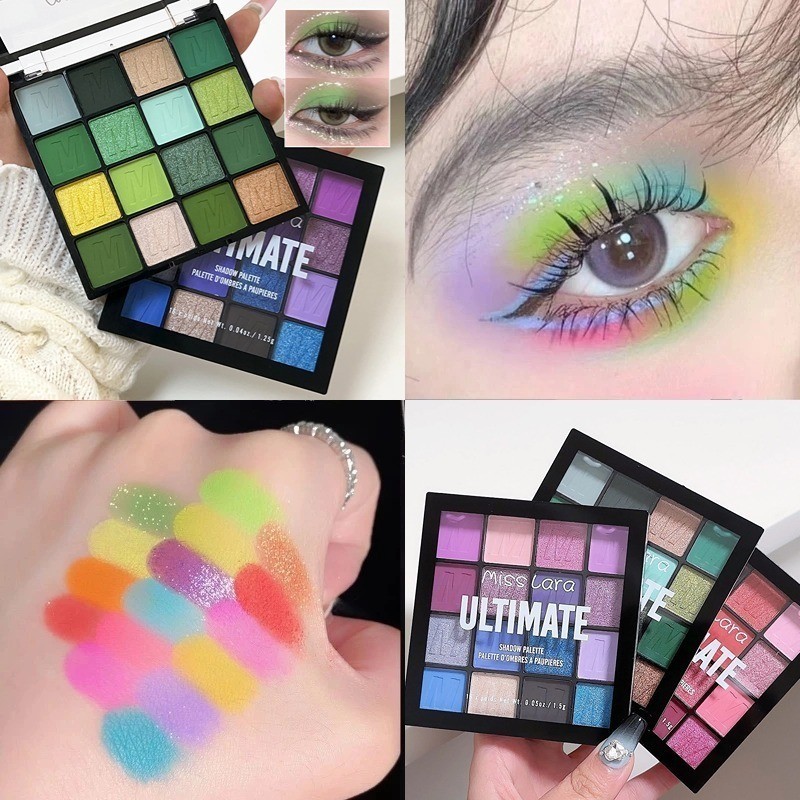 16 Colors Green Red Blue Eyeshadow Palette Matte Glitter Pearlescent ...