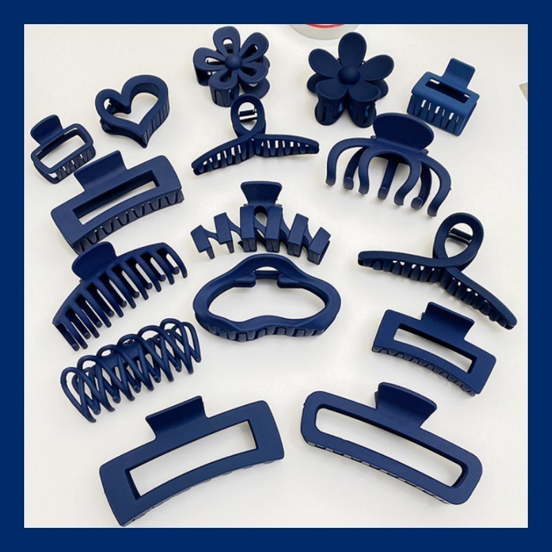 Large Navy Blue Series Acrylic Matte Hair Clip Female Korean Simple ...