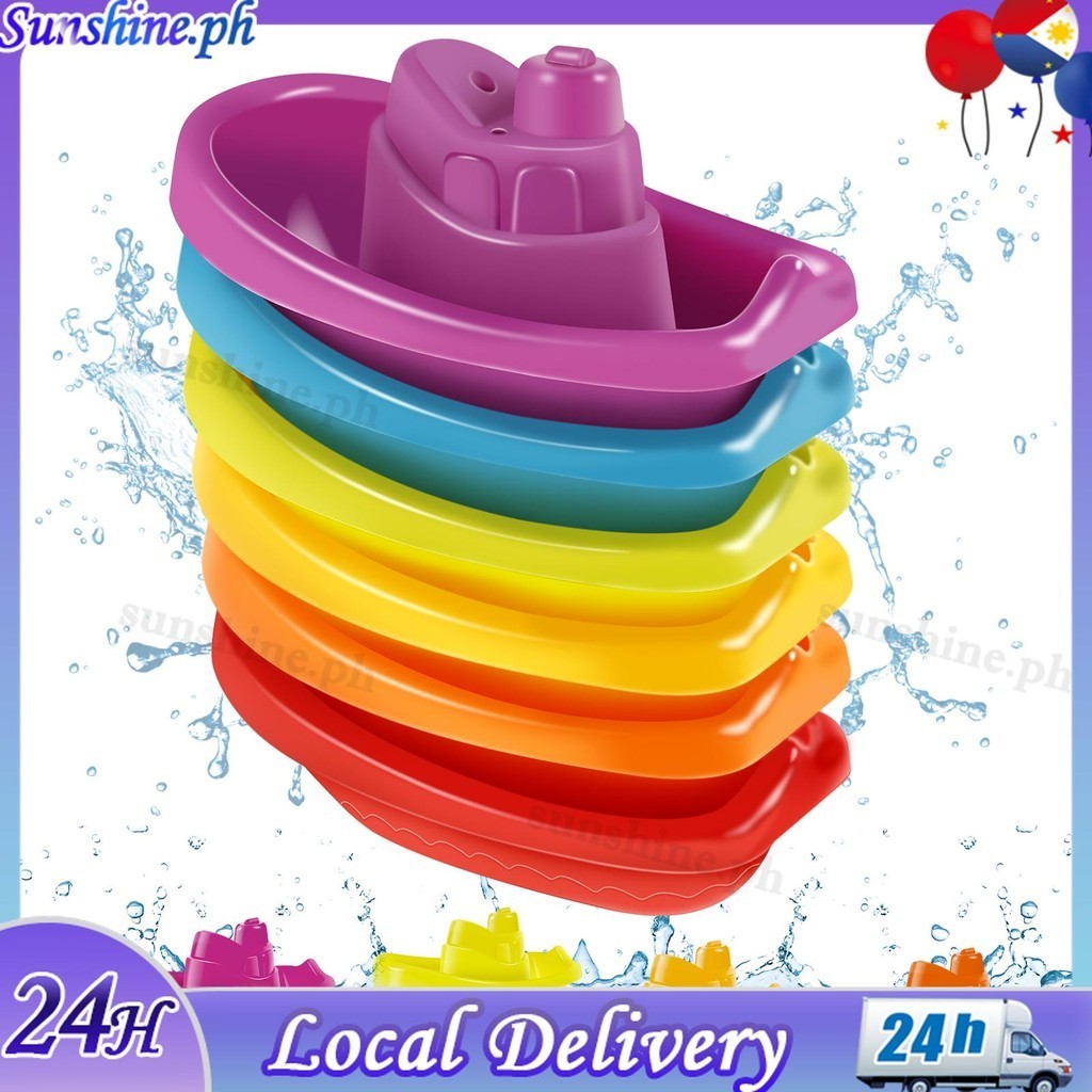 6Pcs Baby Bath Boat Toy Floating Ship Bath Toy Colorful Stackable Bath ...