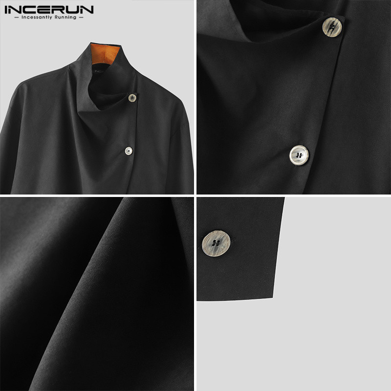 INCERUN Men Korean Loose Simple Design Half-Height Stacked Collar Long ...