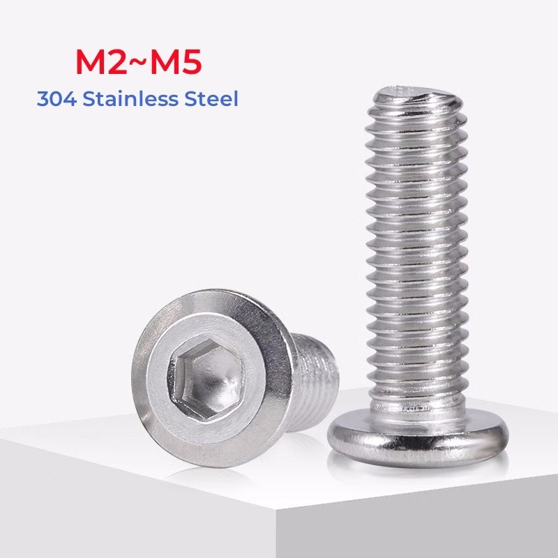 304 Stainless Steel Chamfered Hexagon Beveled Flat Round Head Internal Hexagon Screws M2 M2.5 M3 ...
