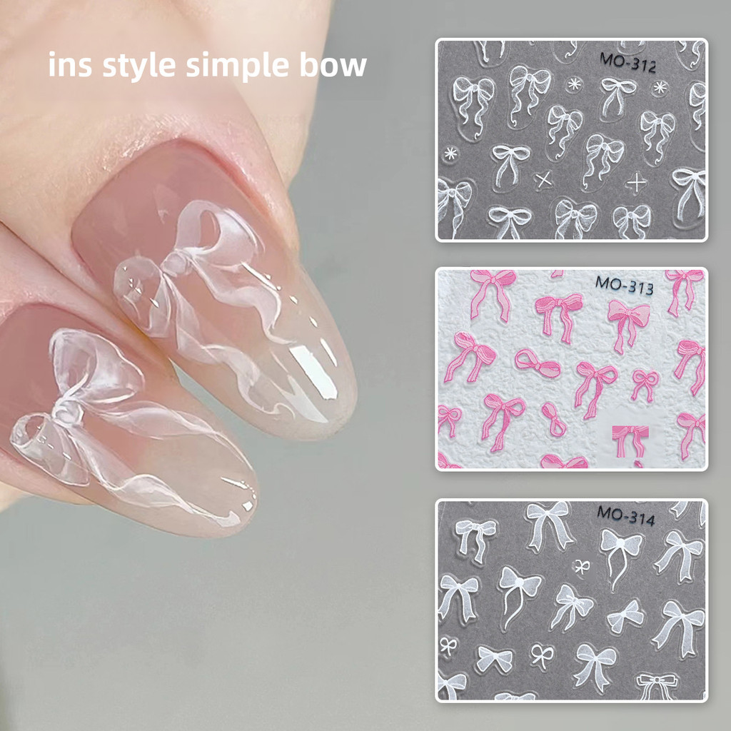 Embossed three-dimensional cute bow nail stickers / Girly pink and ...