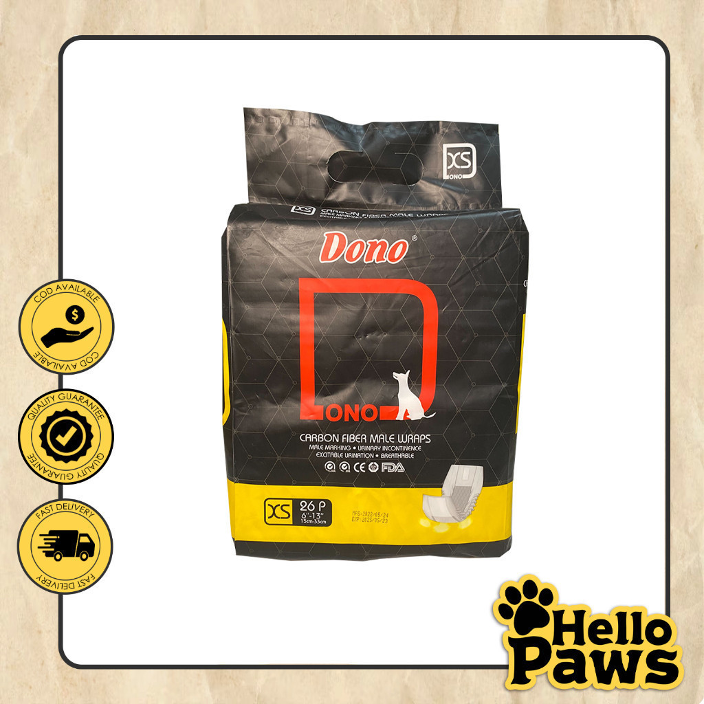 Hello Paws Dono Carbon Fiber Charcoal Male Dog Wraps X- Small 26 pcs ...
