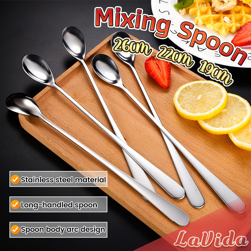 Stainless Steel Long Handle Mixing Spoon Tea Coffee Ice Cream Dessert ...