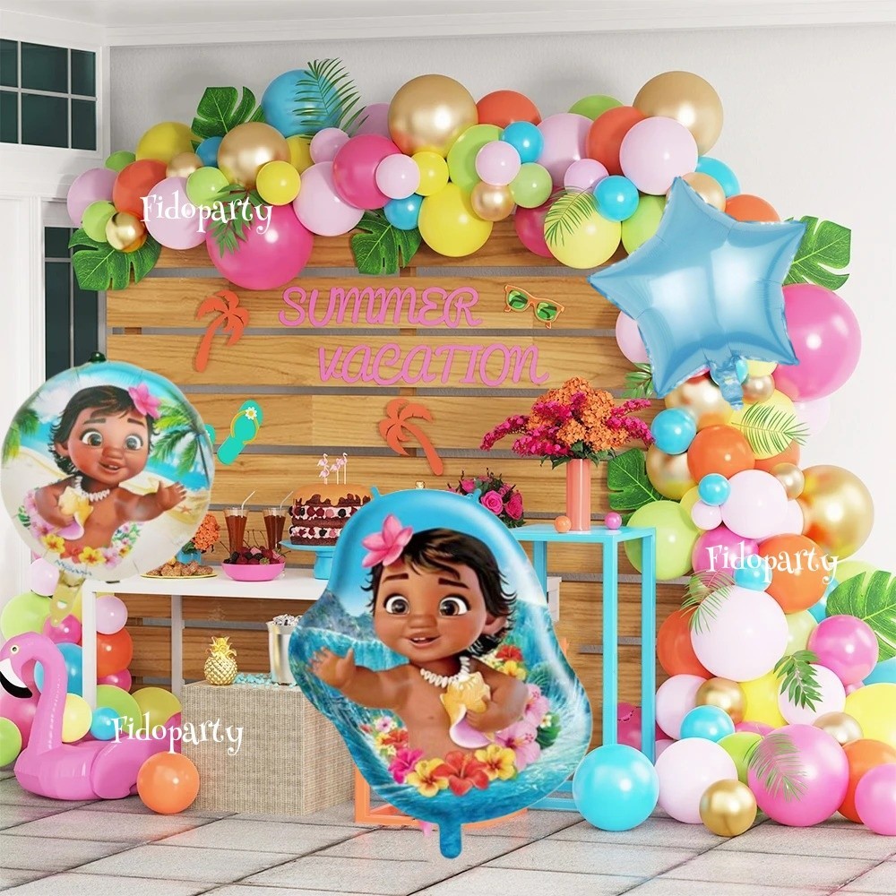 Moana Balloon Arch Garland Roundball Foil Rose Green Latex Birthday ...