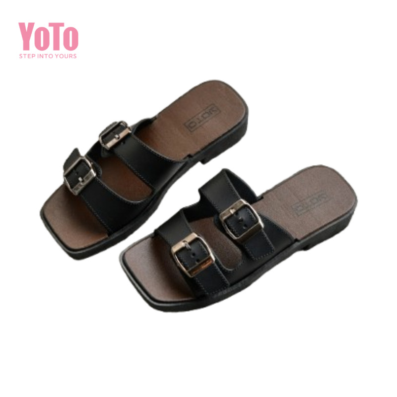 YOTO Slippers Double Strap Square Head Vintage Adjustable Buckle 3cm ...