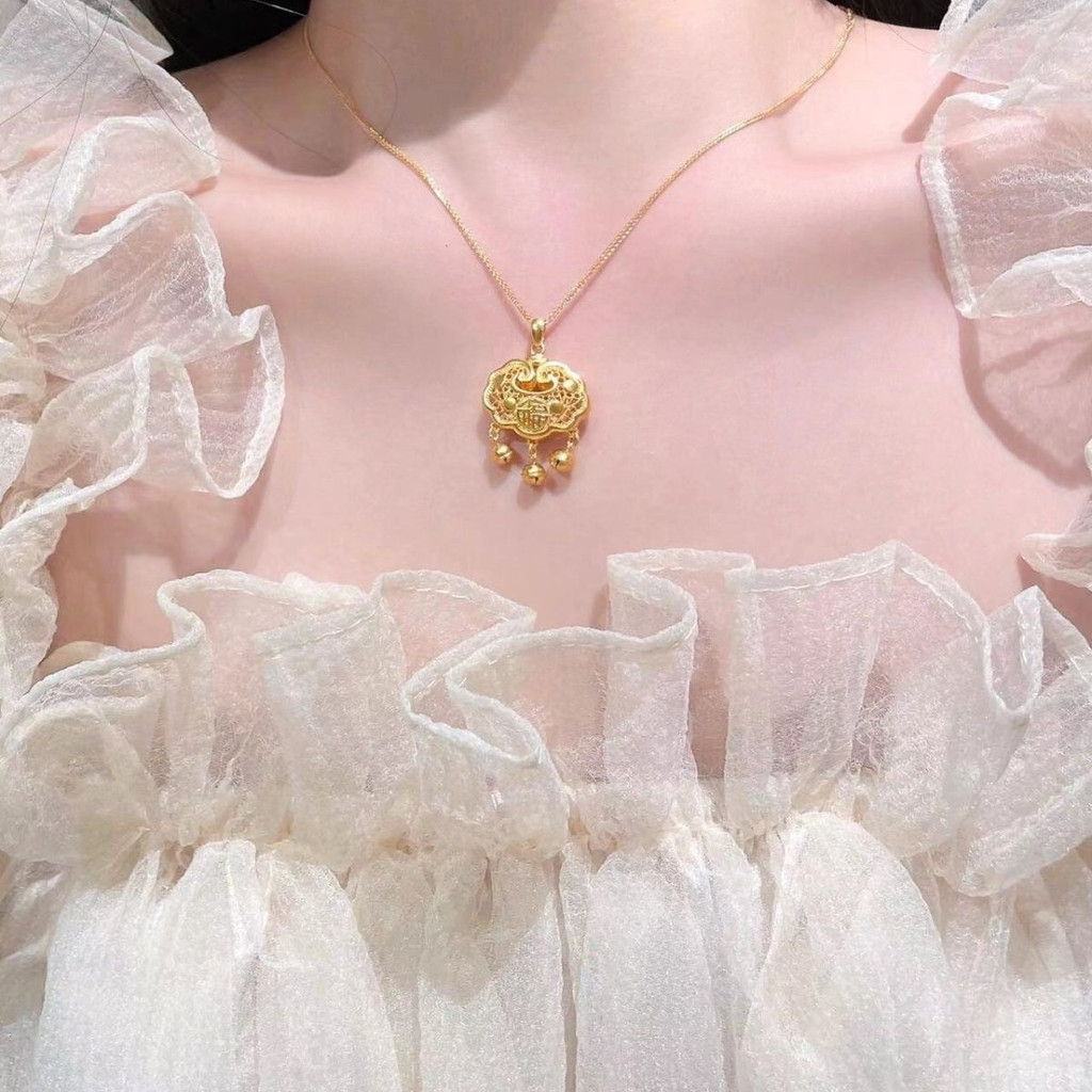 Chow Tai Fook Pure Gold Pendant Peace Lock Gold Necklace[No Fading ...