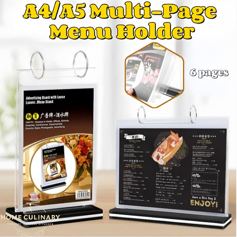 A4/A5 Menu Display Holder Plastic Multi-Page Flip Menu Board Acrylic ...