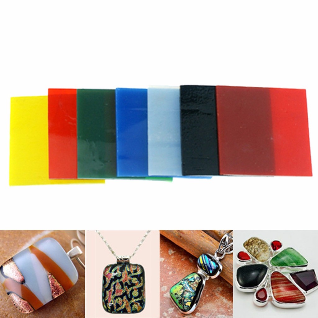 7 Sheets COE 90 Bullseye 7 Colors Square Kiln Fusing Glass Supplies 52* ...