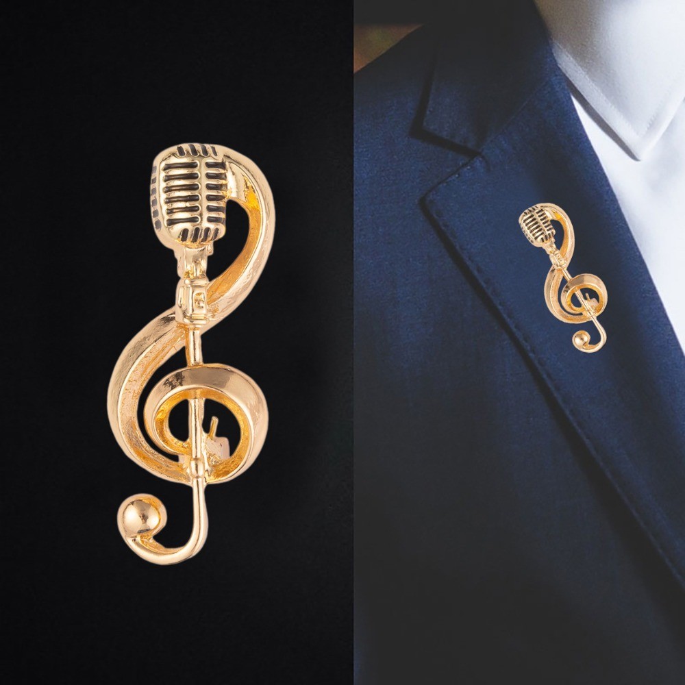 Microphone Music Note Brooches Enamel Pin for Women Men Singer Party ...