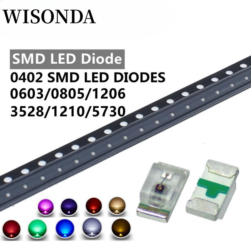 100pcs 0402 0603 0805 1206 1210 5730 smd led Red Yellow Green White ...
