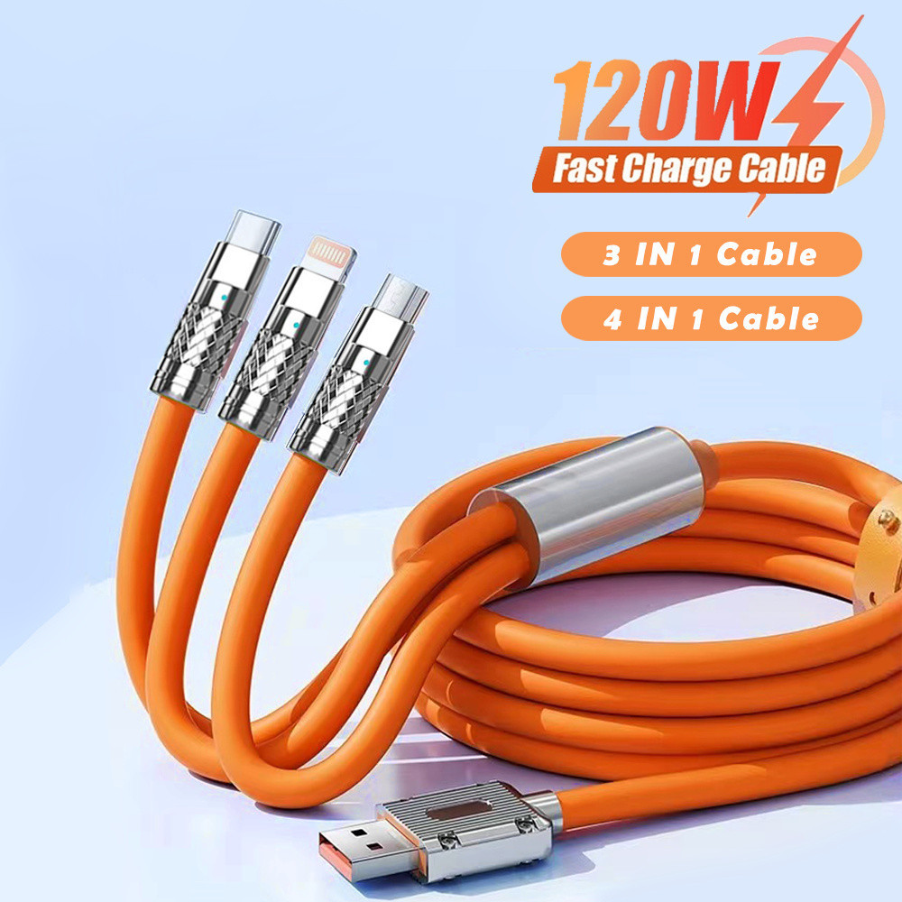 2 IN 2 120W 6A Super Fast Charger Type C 3 in 1 Liquid Silicone Cable ...