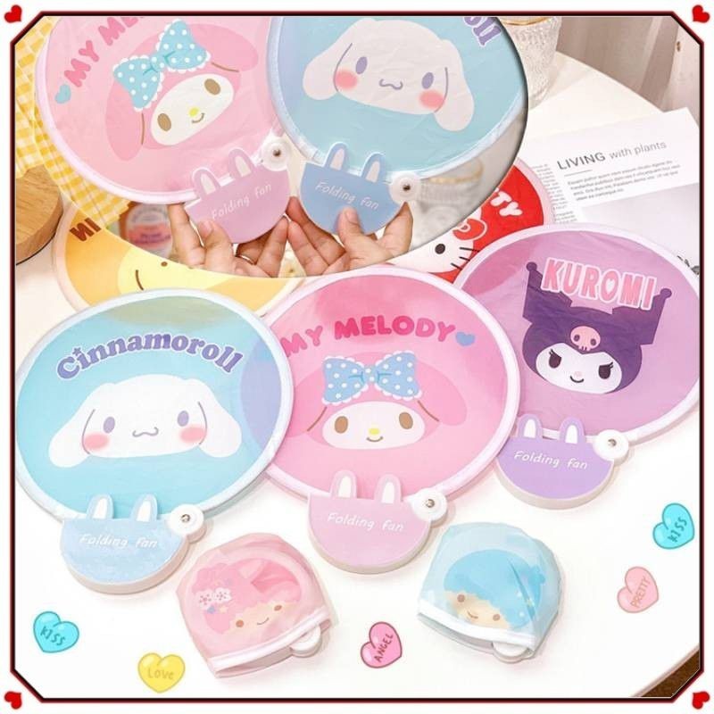 Handheld Fan Sanrio Cinnamoroll Kuromi Round Hands Fan folding Portable ...