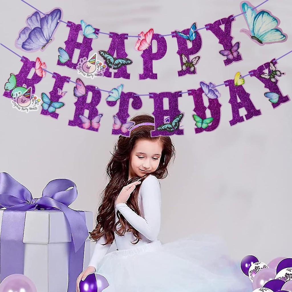 Butterfly Happy Birthday banner for 18 Years old Debut Party | Shopee ...